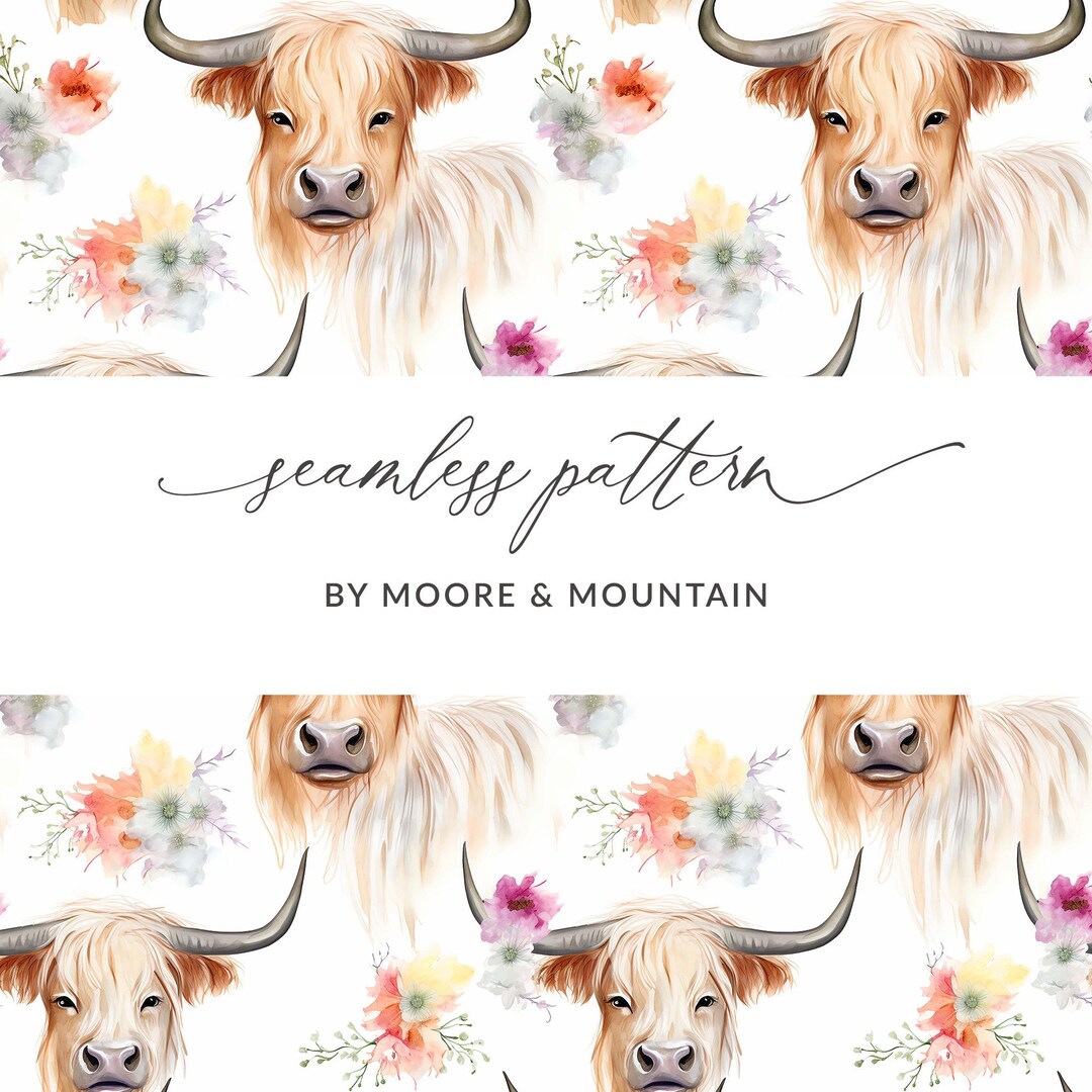 Seamless Highland Pattern PNG, Boho Highland Cow Digital Paper ...