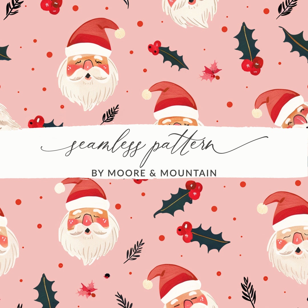 Pink Santa Seamless Pattern Retro Santa Digital Paper Pink Cute Santa ...