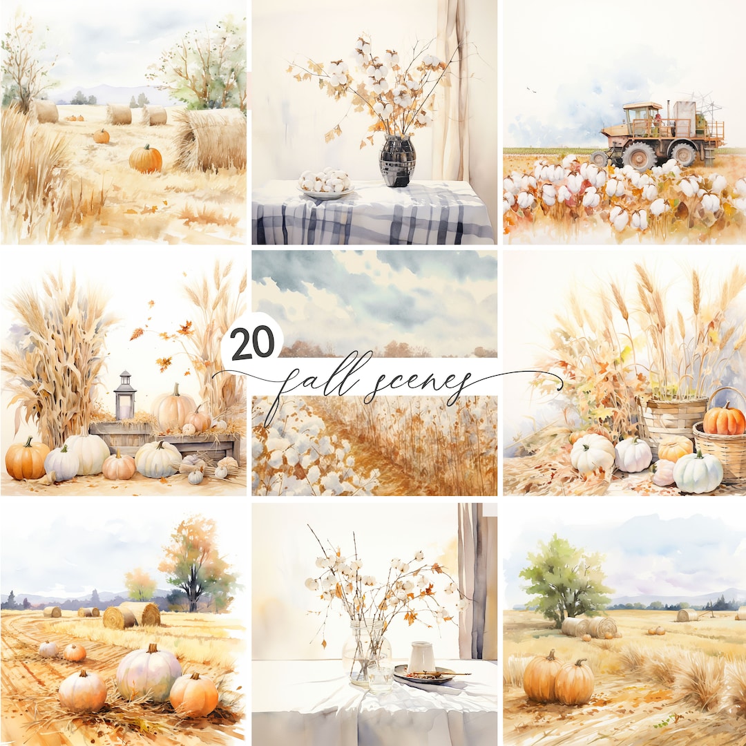 Watercolor Fall Background Clipart, Fall Background Scenes, Autumn ...