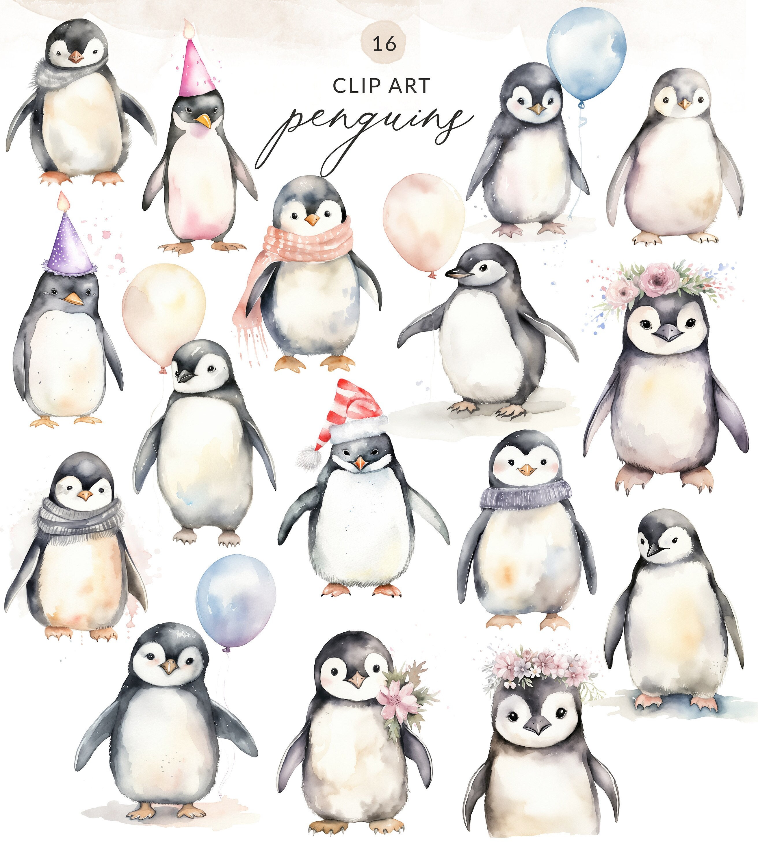 Watercolor Penguin Clipart, Cute Penguin PNG, Baby Penguin Clipart ...