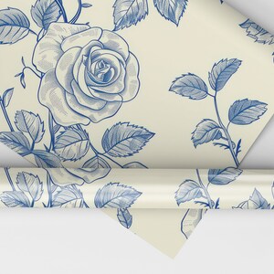 Vintage Romantic Rose Pattern Seamless Light Blue Rose Line Art Modern ...