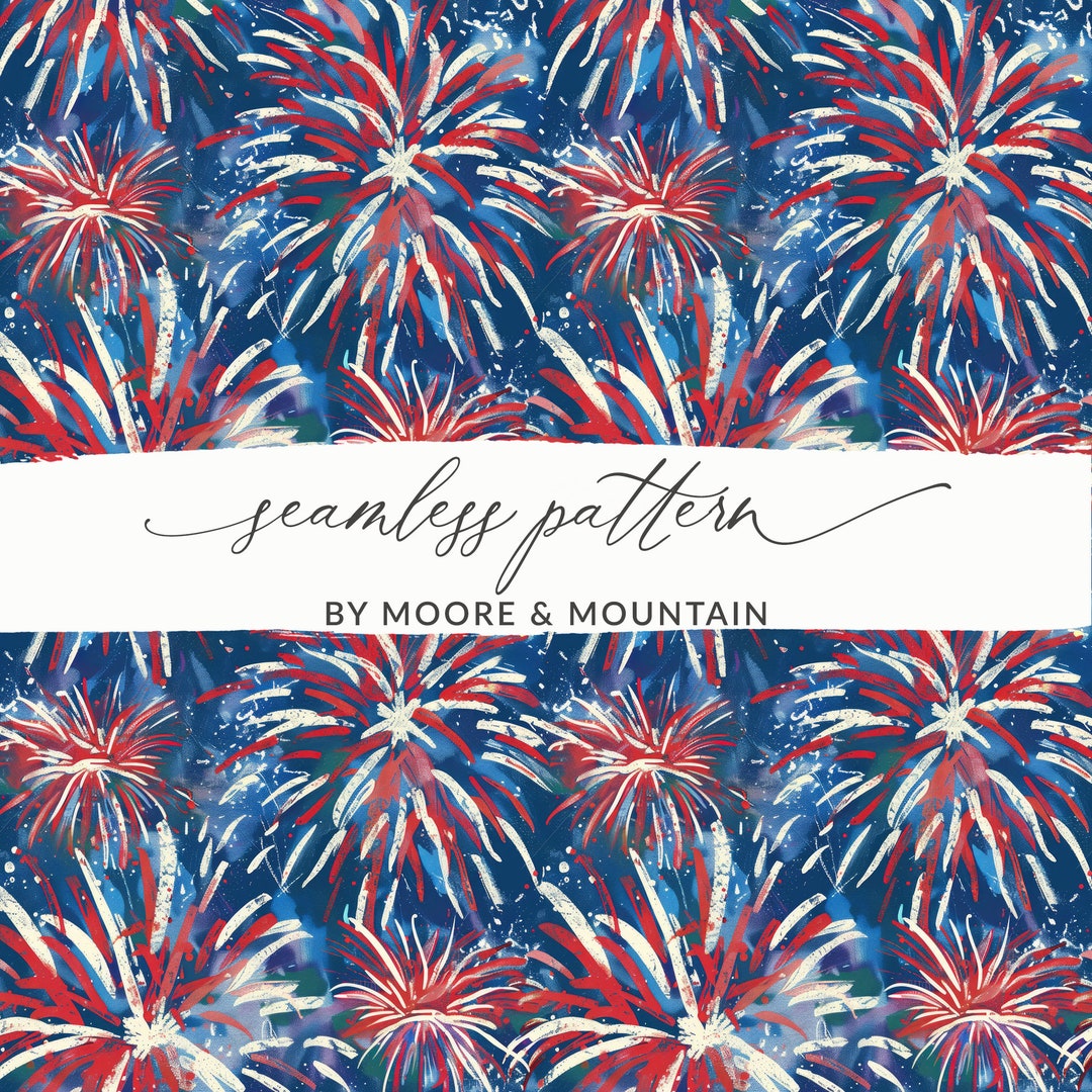 Seamless Fireworks Pattern, Red White and Blue Seamless Background ...