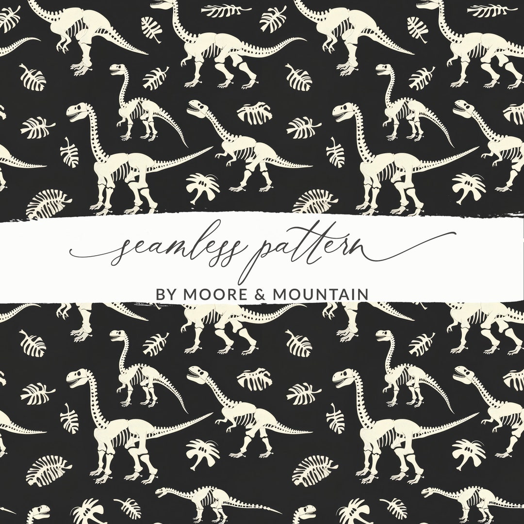 Dinosaur Bones Background Dinosaur Skeleton Pattern, Black and White ...