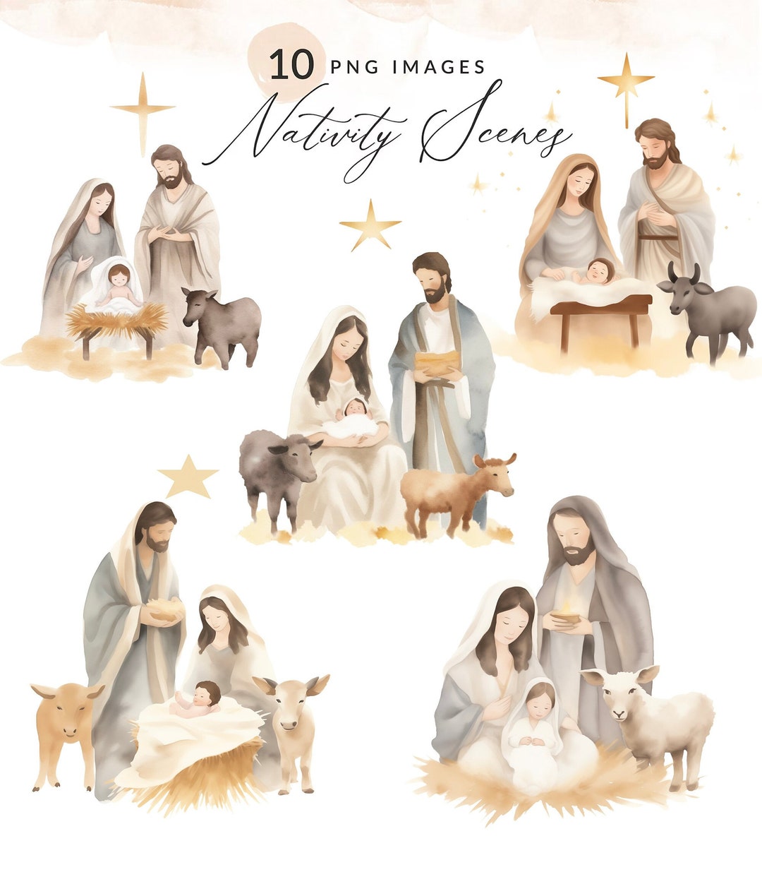 Watercolor Nativity Clipart, Modern Nativity Scene PNG, Christmas ...