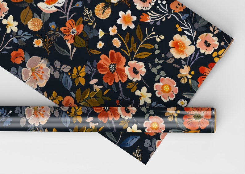 Dark Fall Floral Seamless Pattern, Fall Colored Flowers Pattern, Black ...