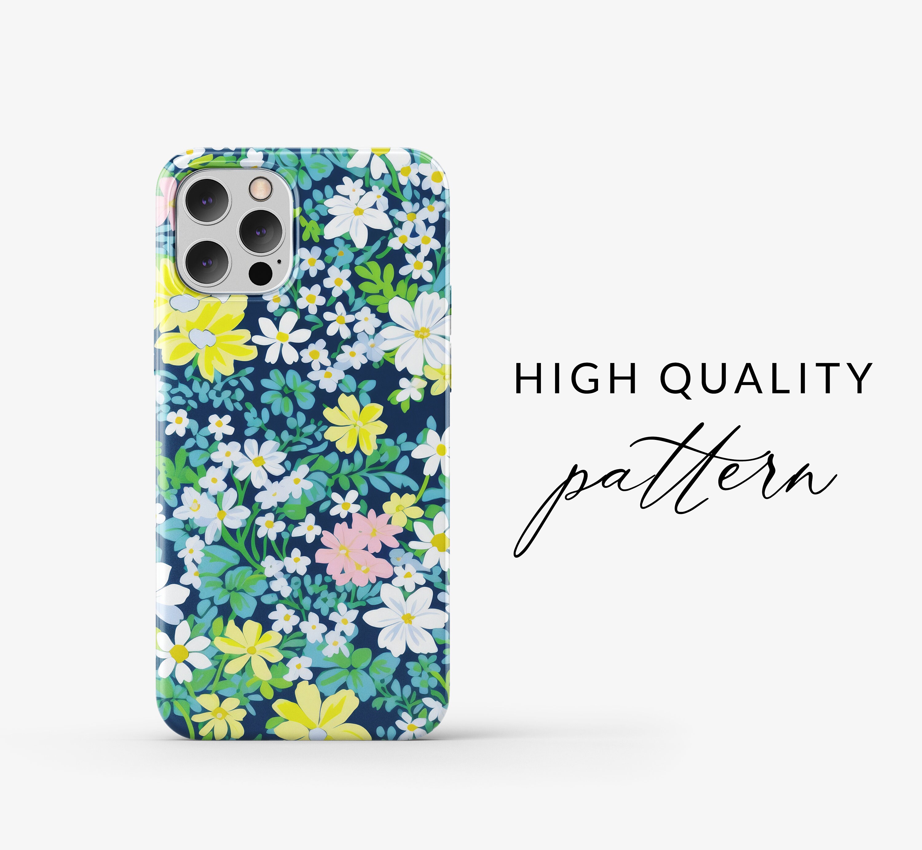 Navy and Yellow Floral Background Pattern, Repeating Flowers Background ...