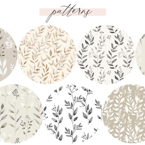 50 Seamless Neutral Pattern, Neutral Leaves Background Patterns Set ...