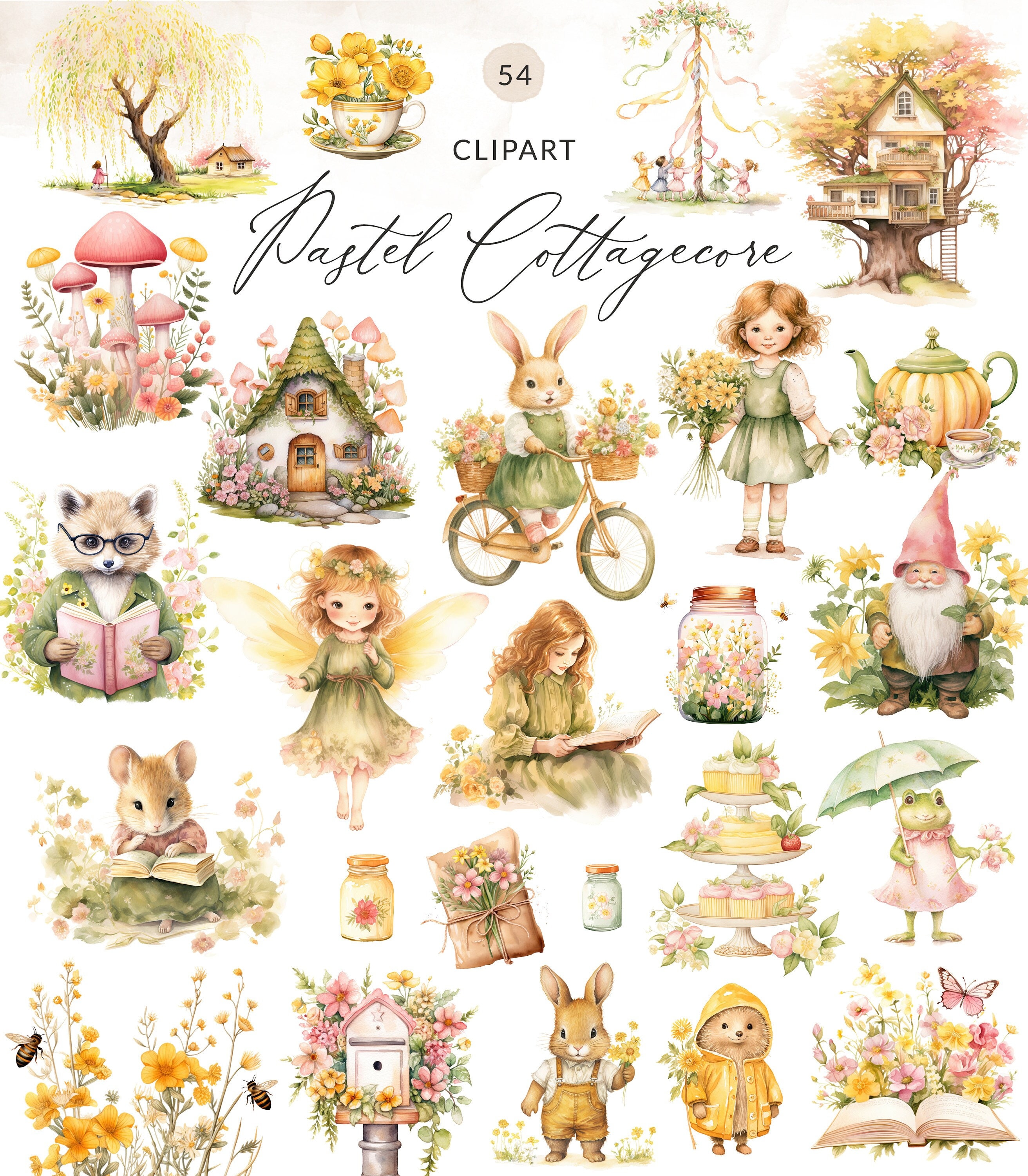 50 Cottagecore Clipart, Spring Cottagecore Clipart, Treehouse Clipart ...