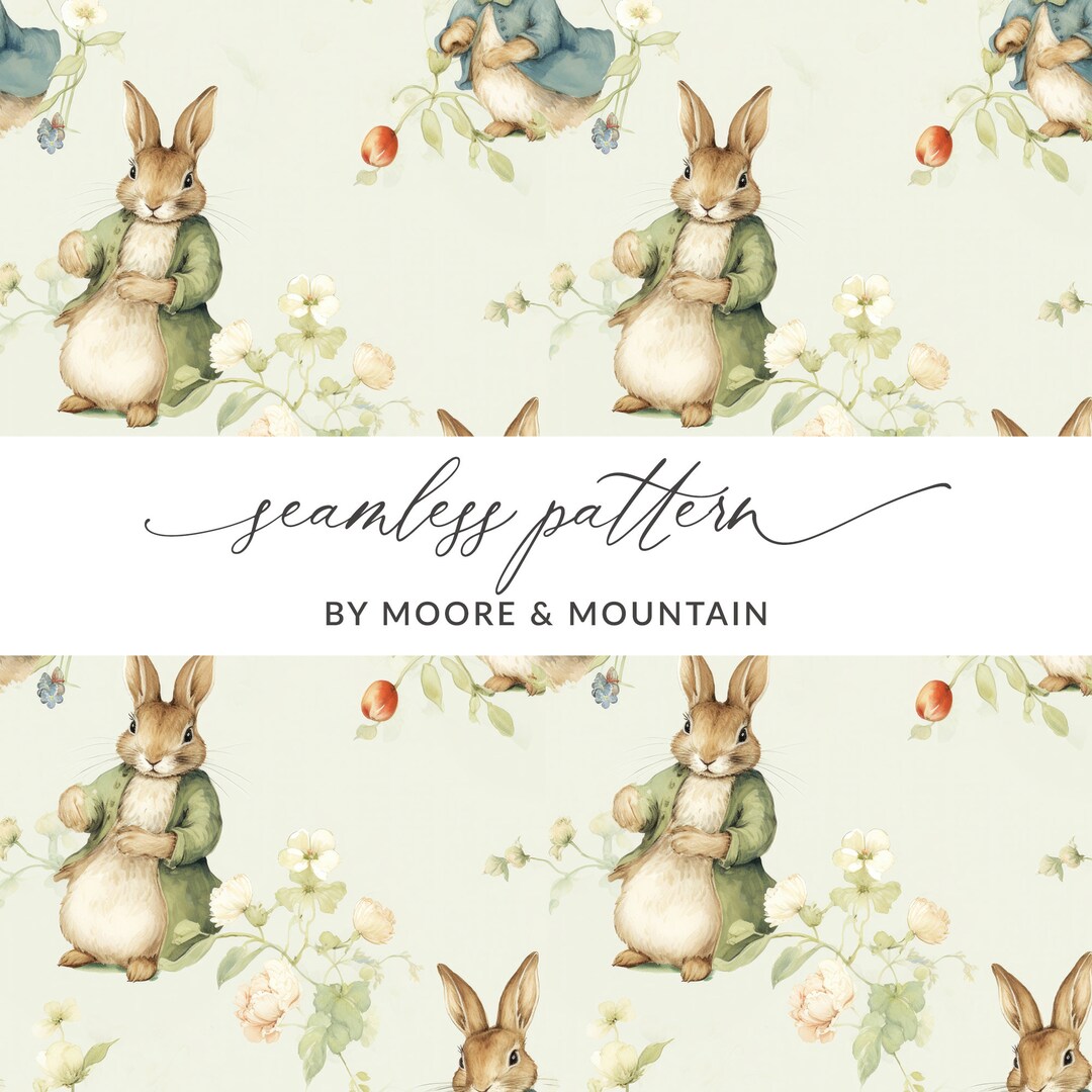 Vintage Rabbit Digital Paper, Cottagecore Digital Seamless Rabbit ...