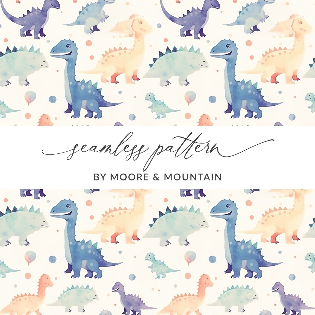 Seamless Dinosaur Pattern Cute Watercolor Dinosaurs Seamless Background ...