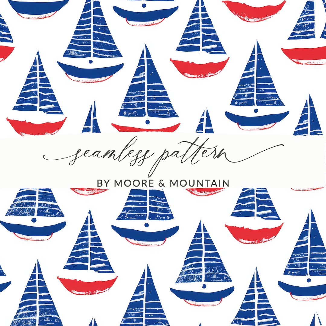 Seamless Cute Sailboat Pattern, Simple Sailboat Pattern, Blue Boat ...