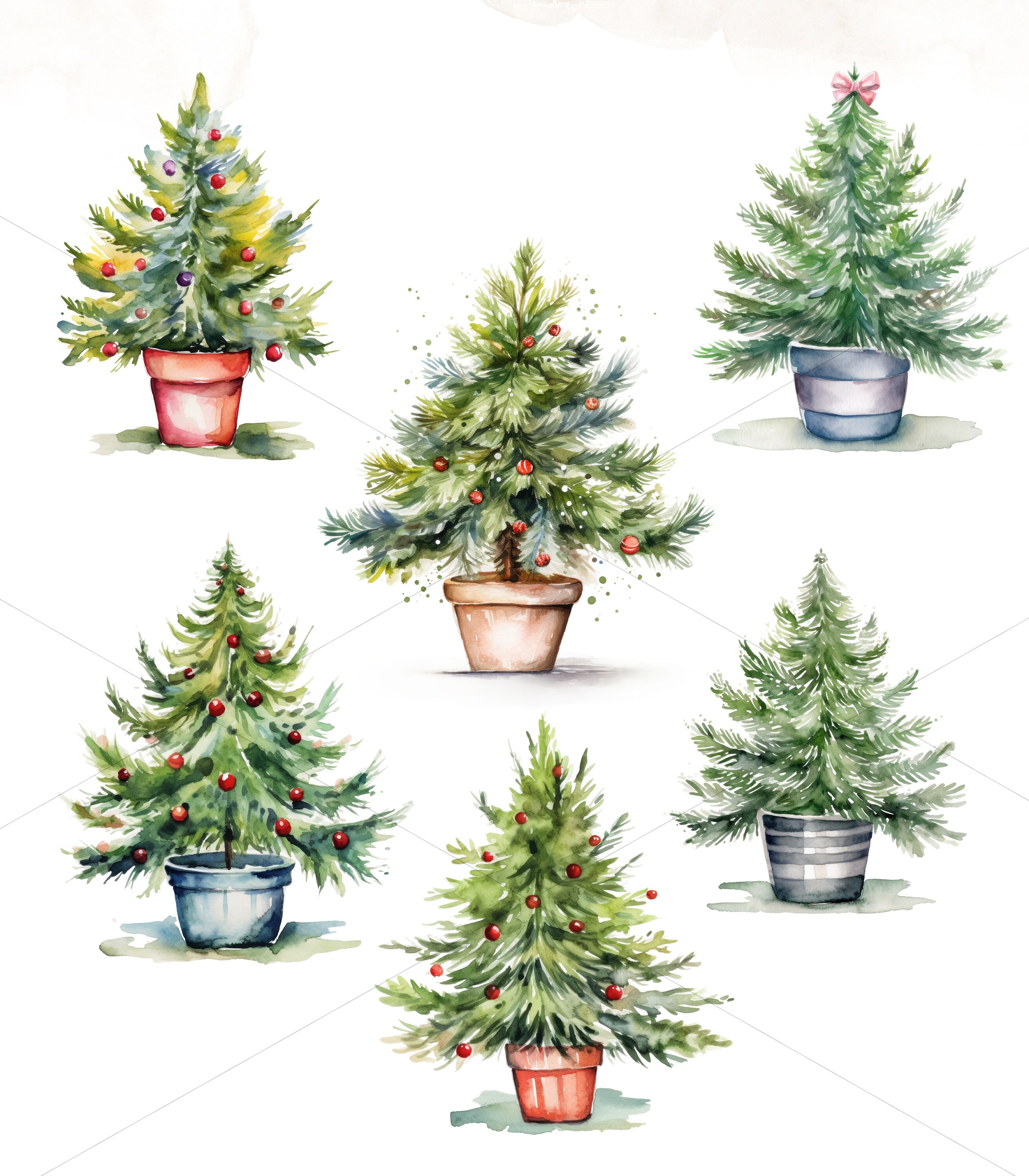 12 Modern Christmas Tree Clipart Boho Watercolor Christmas - Etsy