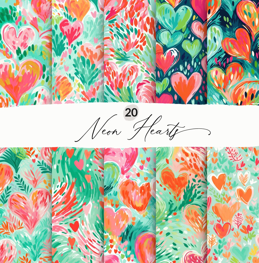 Seamless Neon Hearts Pattern, Graffiti Hearts Seamless Patterns ...
