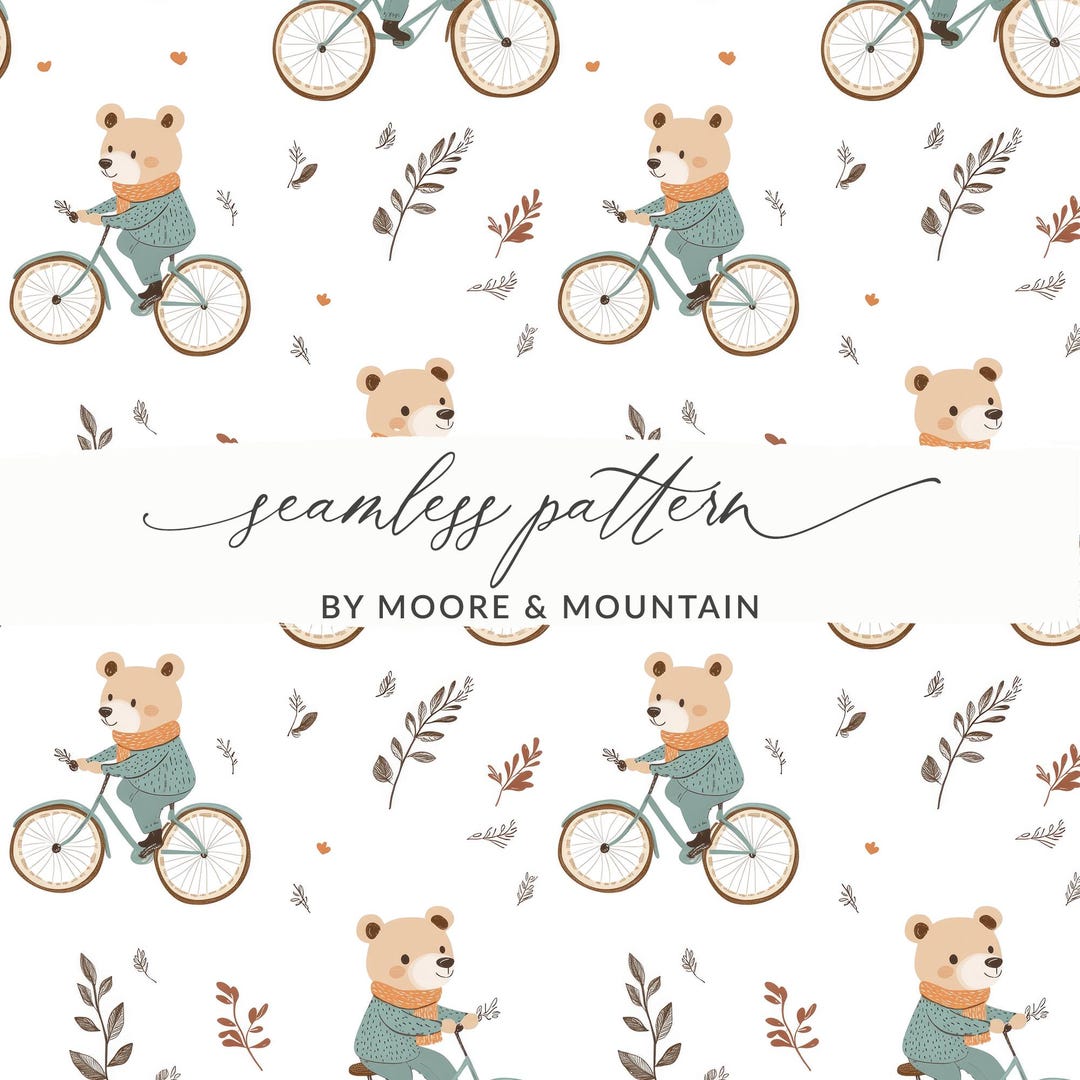 Cute Boys Bears Riding Bikes Seamless Background Boys Textile Design ...