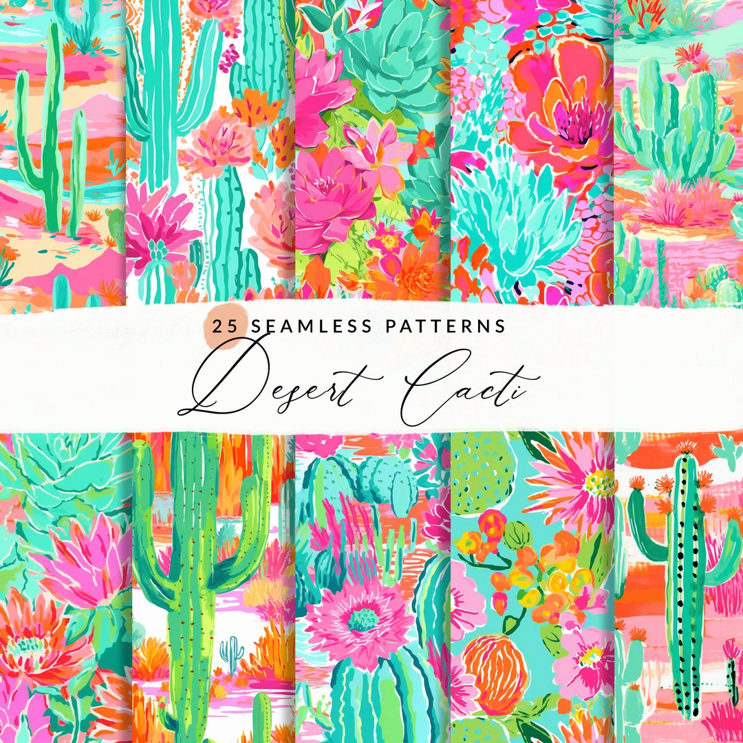 Colorful Cactus Seamless Patterns Cactus Painted Patterns, Colorful ...