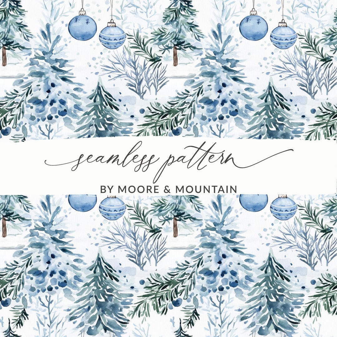 Blue Christmas Watercolor Background Pattern Blue Xmas Pine Trees ...