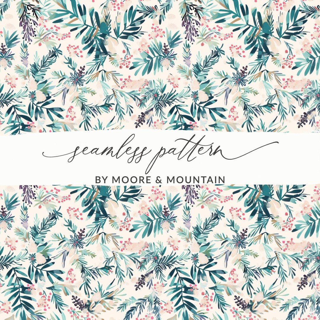 Watercolor Winter Foliage Digital Paper, Winter Berries and Pine ...