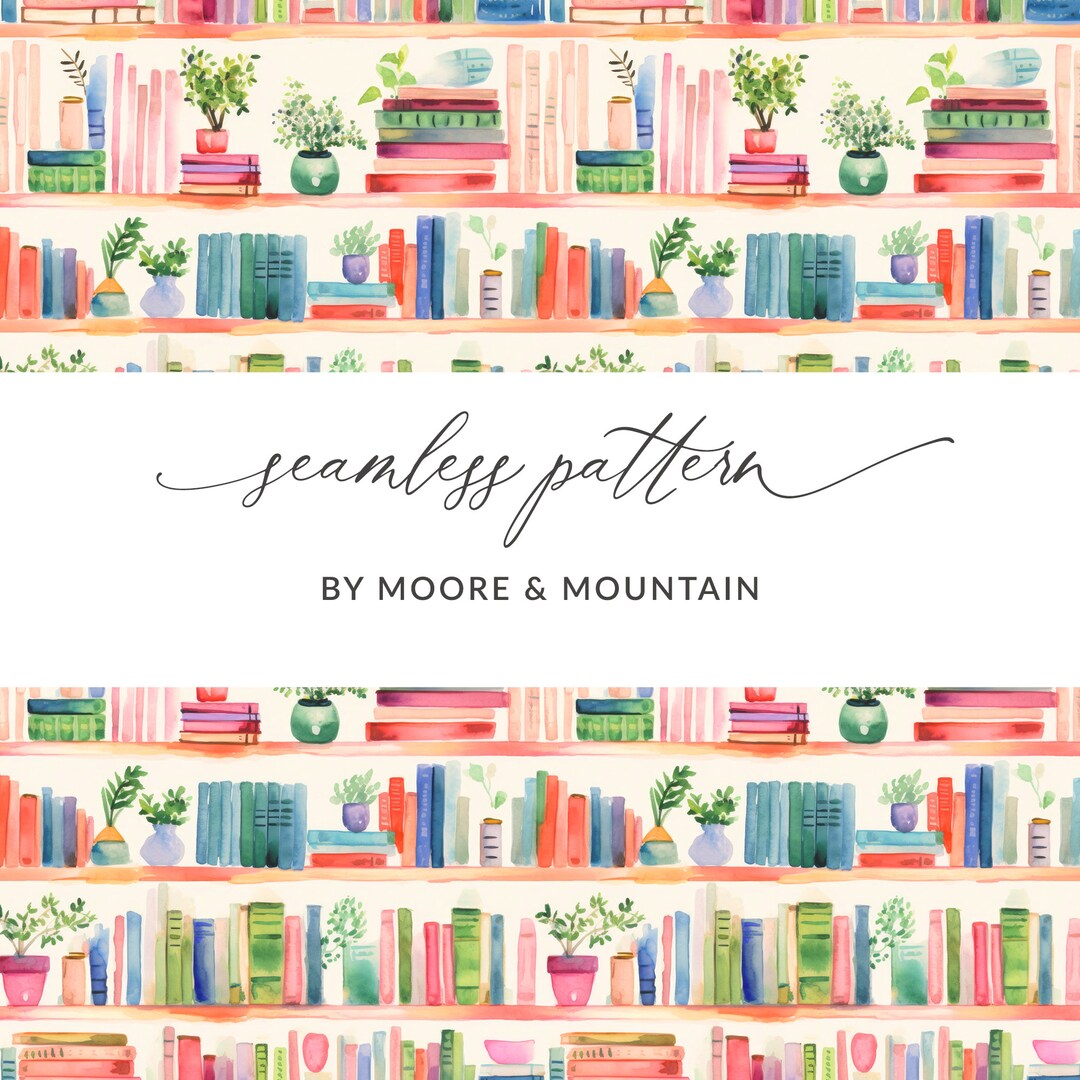 Watercolor Bookshelf Seamless Pattern, Modern Books Pattern, Pink ...