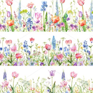 26 Seamless Tulip Borders, Seamless Spring Floral Borders, Tulips Clip ...
