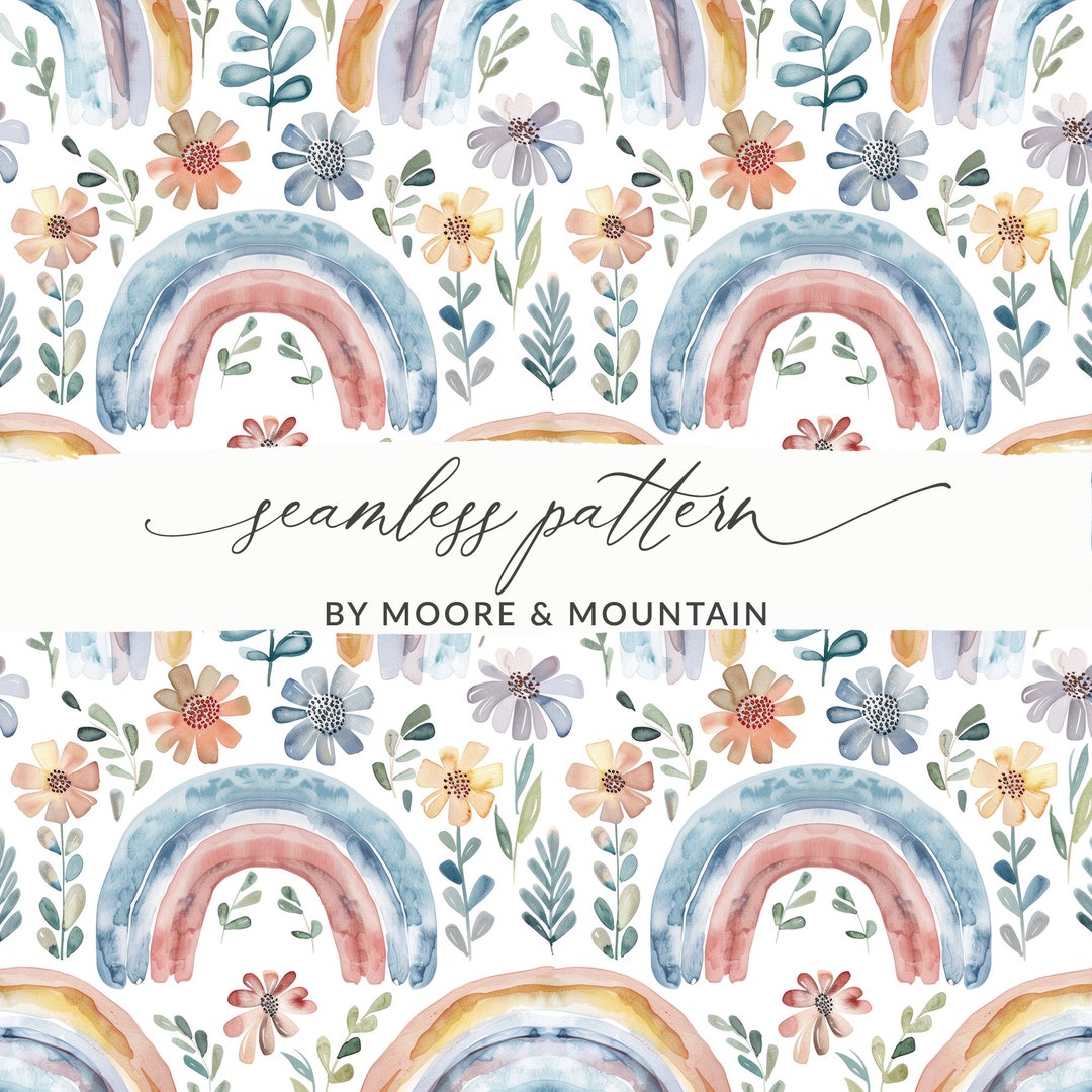 Boho Rainbow Seamless Pattern Watercolor Rainbow Background Kids ...