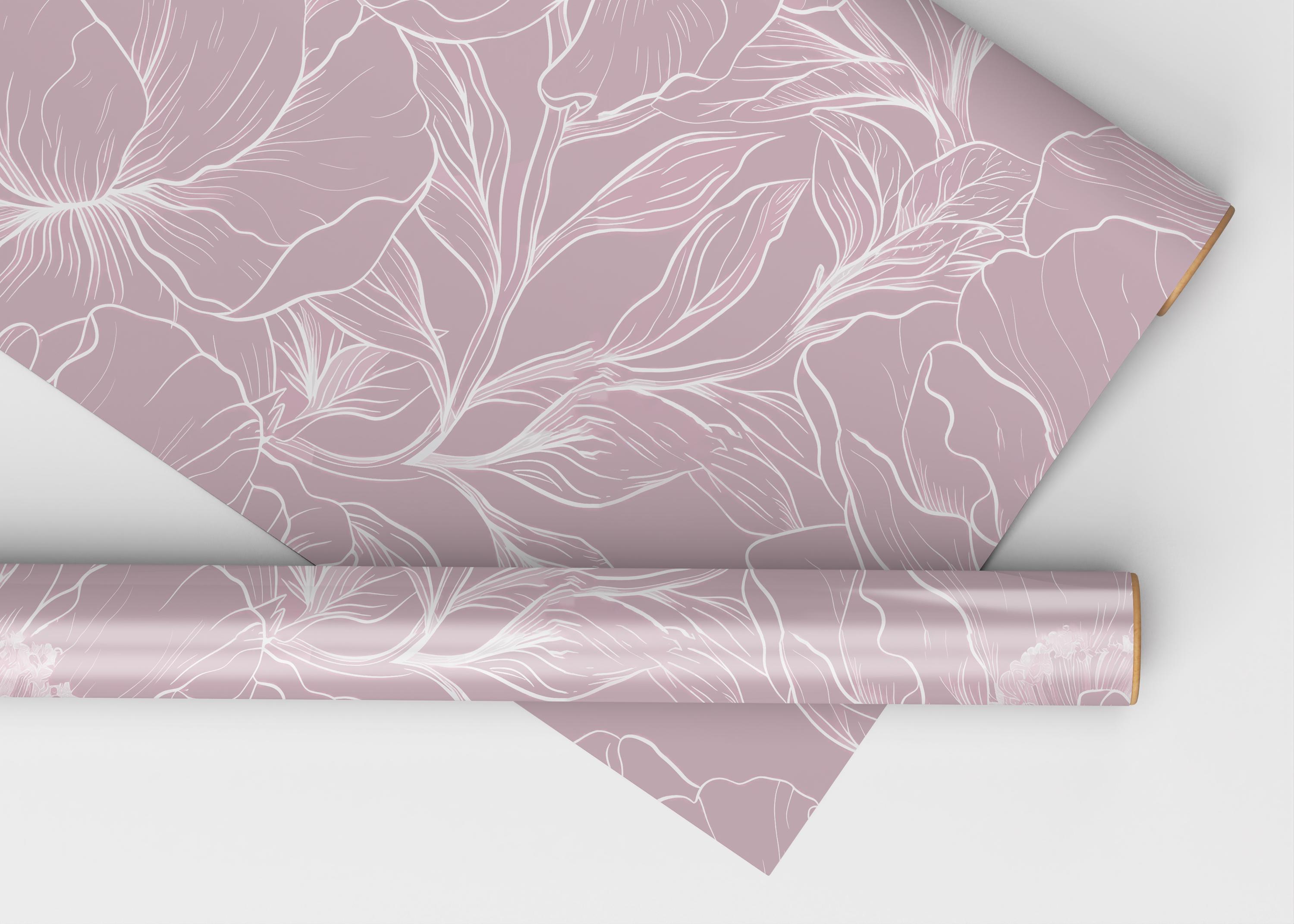 Dusty Pink Line Art Floral Blossom Line Art Seamless Background Pattern ...