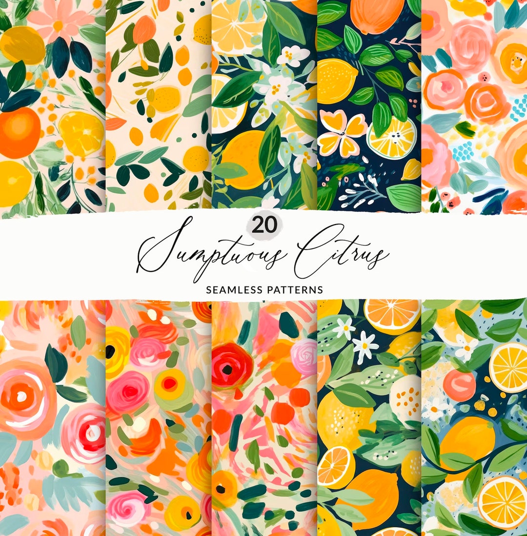20 Repeating Citrus Designs, Oranges Digital Paper, Clementine ...