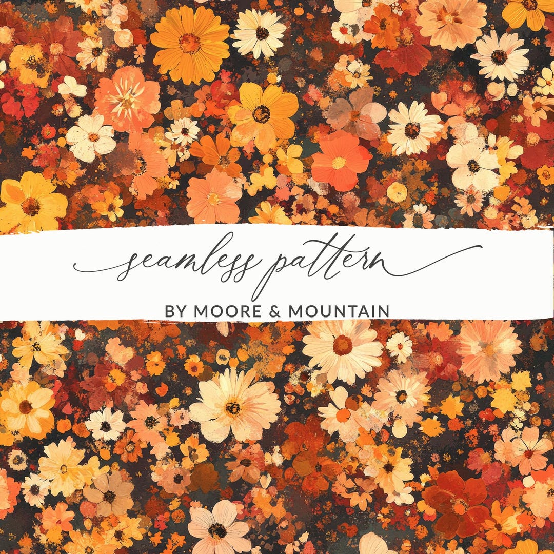 Dark Fall Flowers Seamless Pattern Rust Fall Background Repeating ...