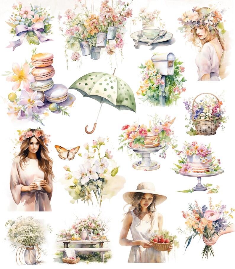 50 Spring Clipart Collection, Spring Watercolor Clipart Collection ...