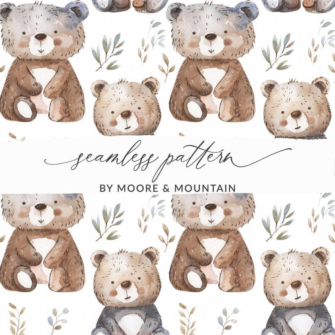 Seamless Teddy Bear Background Commercial Use Digital Paper Teddy Bears ...