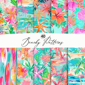 40 Beachy Seamless Patterns, Seamless Beach Pattern PNG Digital Files, Summer Beach Pattern ...