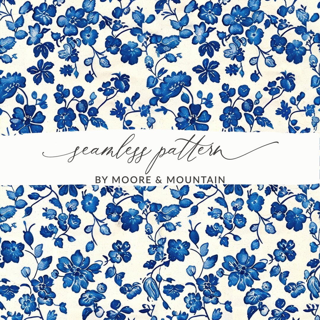 Vintage Ditsy Blue Floral Pattern, Chinoiserie Blue Floral Background ...