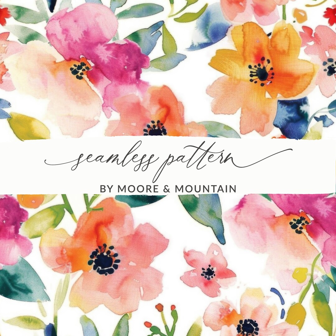 Saturated Watercolor Flowers Seamless Pattern, Bright Colored Flowers ...