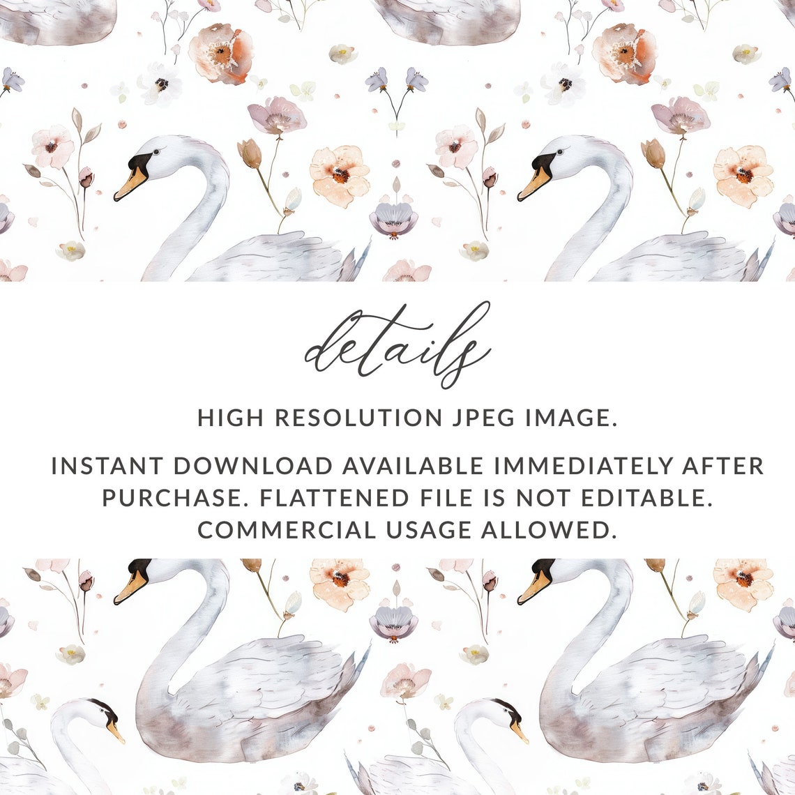 Gray Swan Repeating Background, Seamless Watercolor Swan Pattern ...