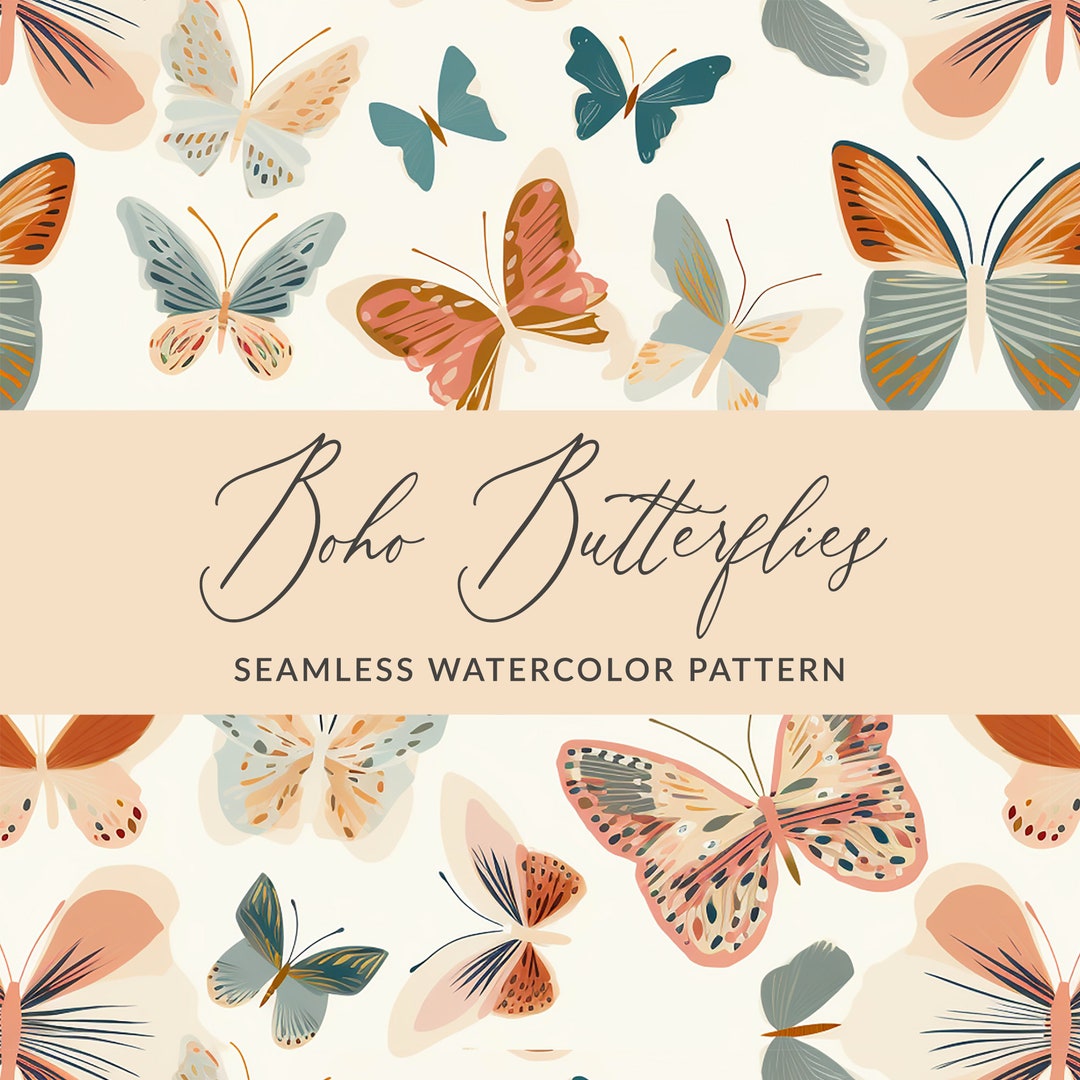 Seamless Files Butterflies, Boho Butterfly Background Pattern, Boho ...