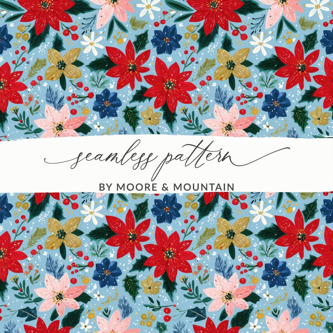 Poinsettia Digital Seamless Pattern, Christmas Floral Design, Ditsy ...