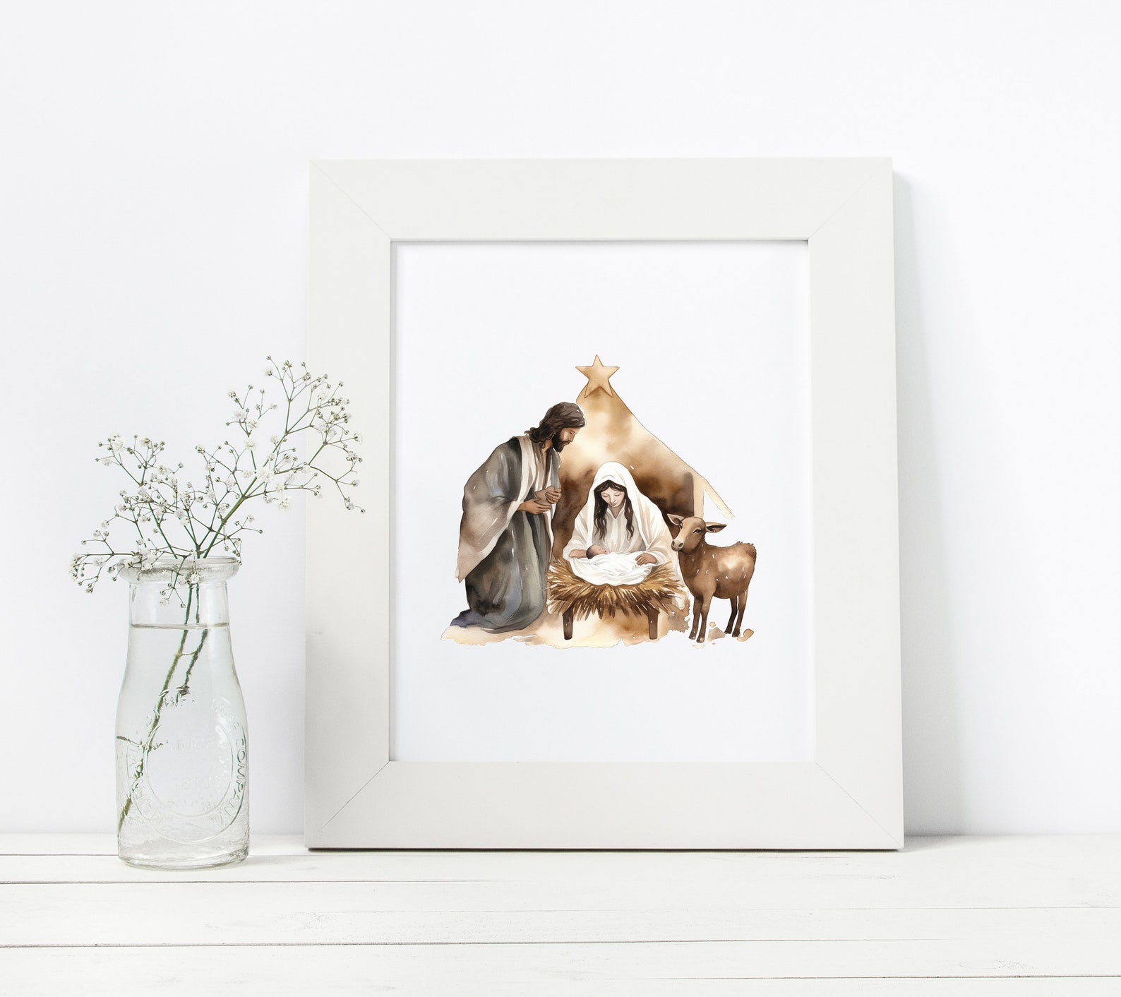 Minimalist Nativity Clipart, Watercolor Nativity Scene PNG, Christmas ...