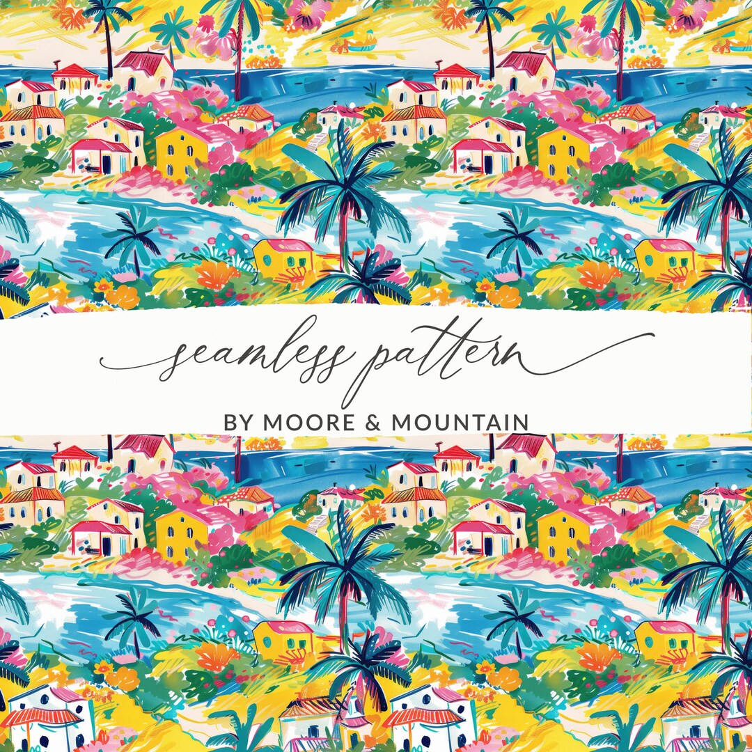 Tropical Beach Town Background Pattern Holiday Vacation Seamless ...
