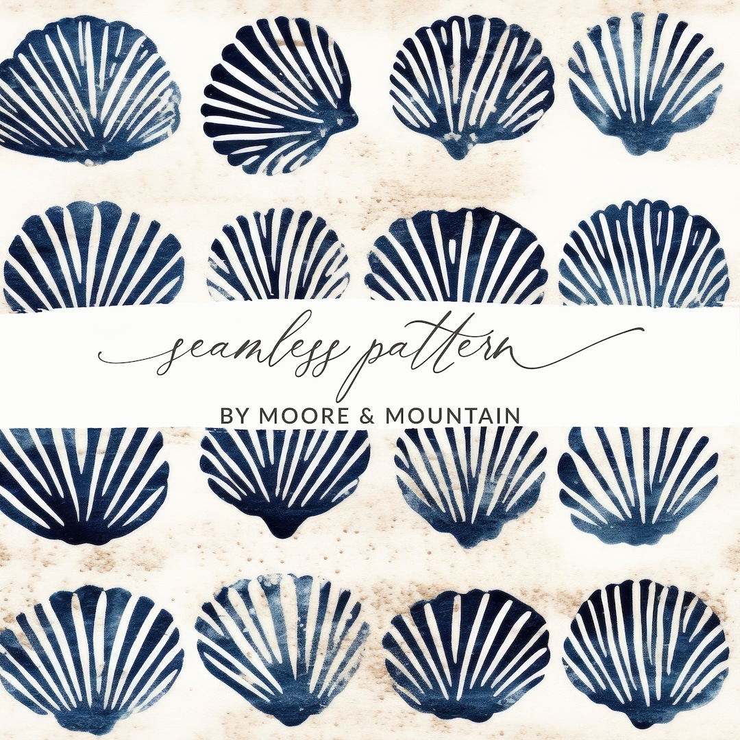 Seamless Seashell Background, Simple Blue Seashells Pattern, Repeating ...