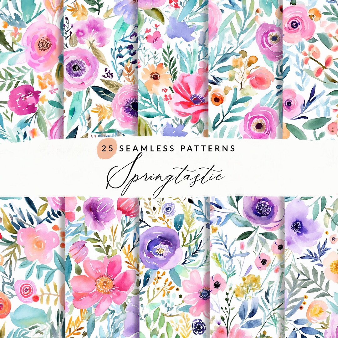 Watercolor Spring Floral Seamless Patterns Watercolor, Seamless Flower ...