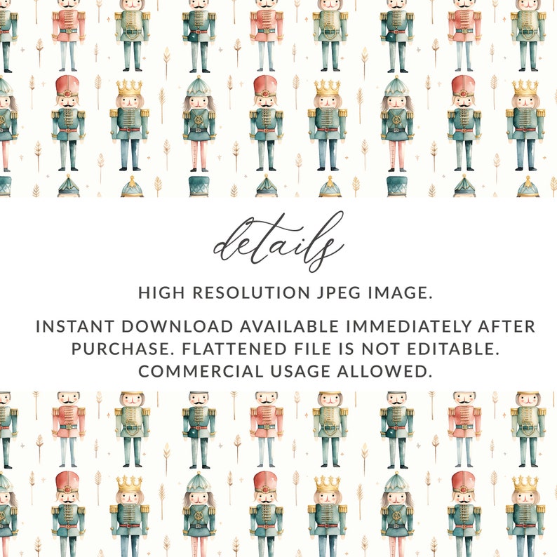 Christmas Seamless Nutcracker Pattern, Watercolor Nutcracker Digital Paper, Seamless Nutcracker ...