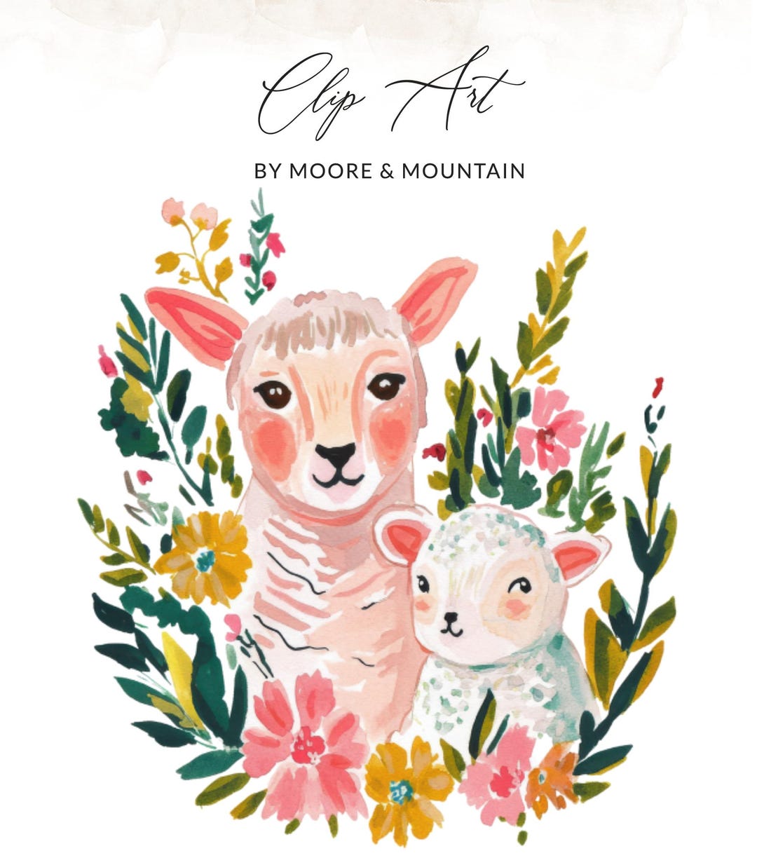 Watercolor Lamb Clipart, Preppy Pastel Floral Sheep PNG, Hand Painted ...