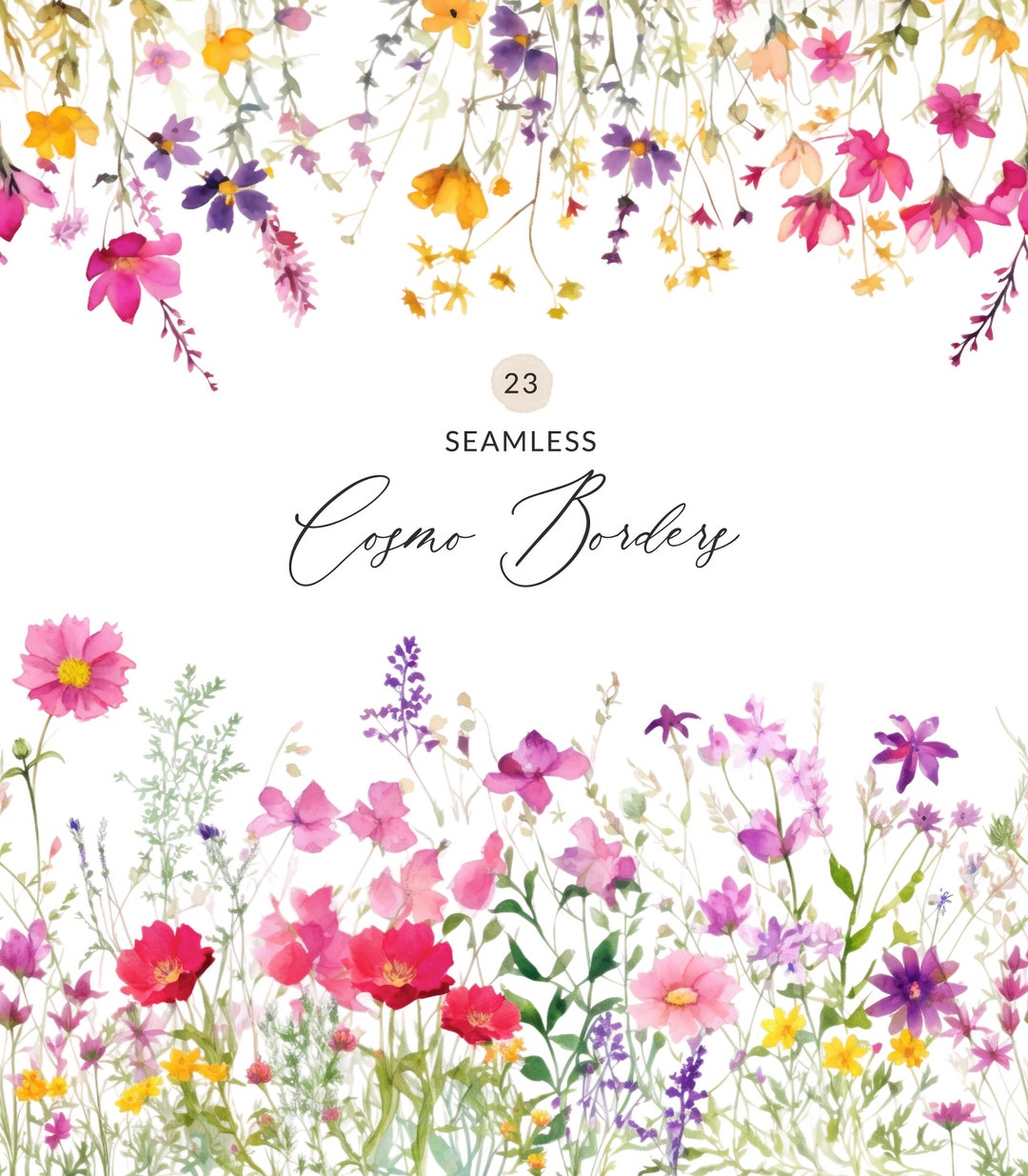 Field Floral Border Clipart, Floral Meadow Clipart, Meadow Floral ...