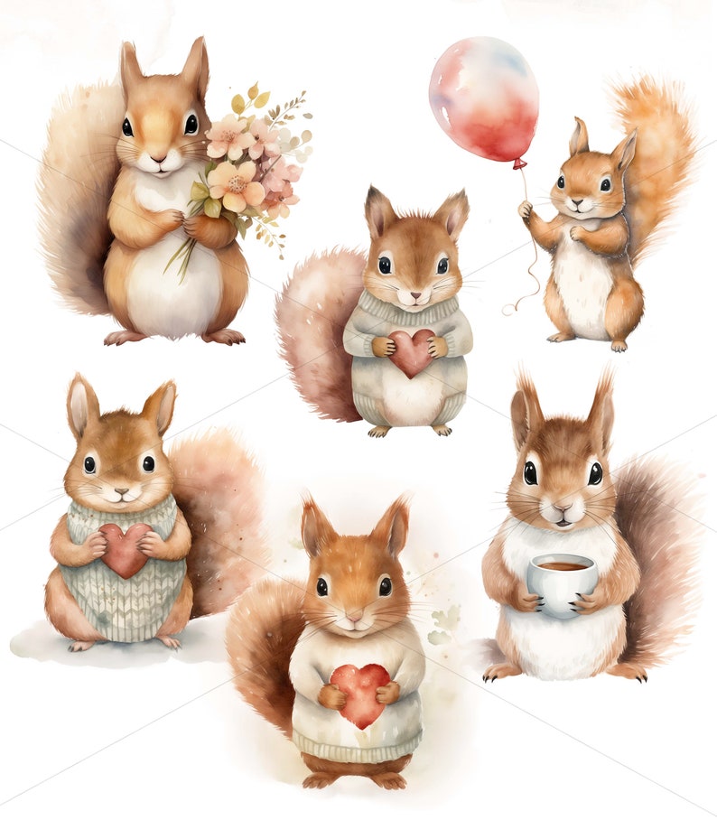 20 Watercolor Squirrel Clipart, Cute Squirrel PNG, Baby Squirrel Clipart, Squirrel Digital ...