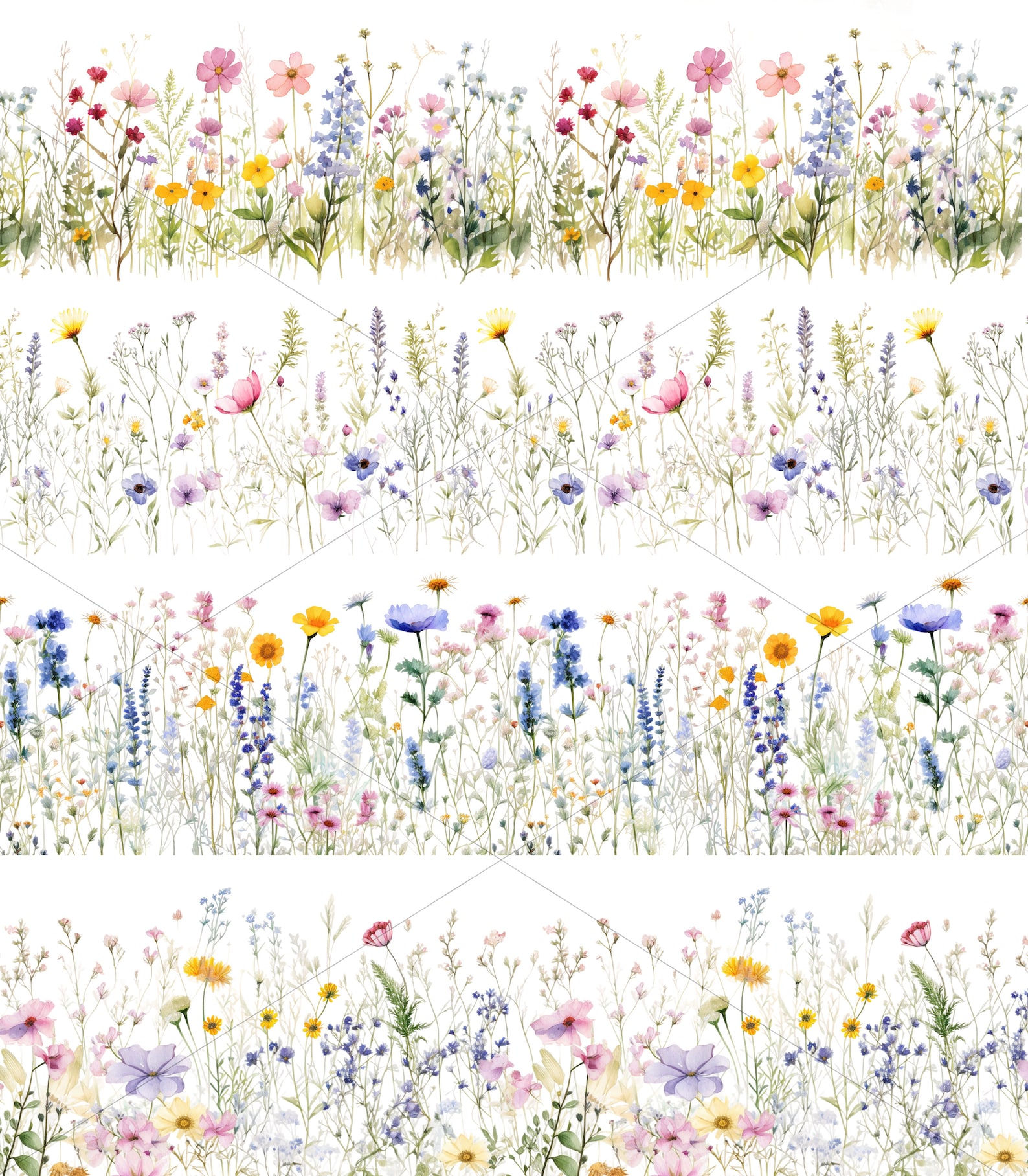 30 Seamless Wildflower Borders, Seamless Meadow Borders, Seamless ...