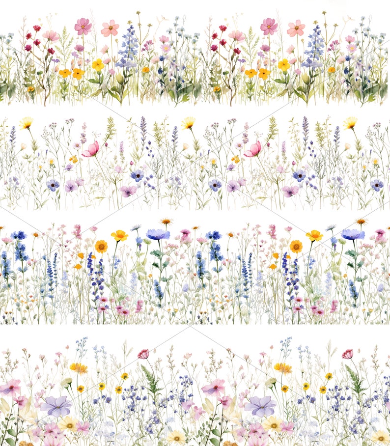 30 Seamless Wildflower Borders, Seamless Meadow Borders, Seamless ...