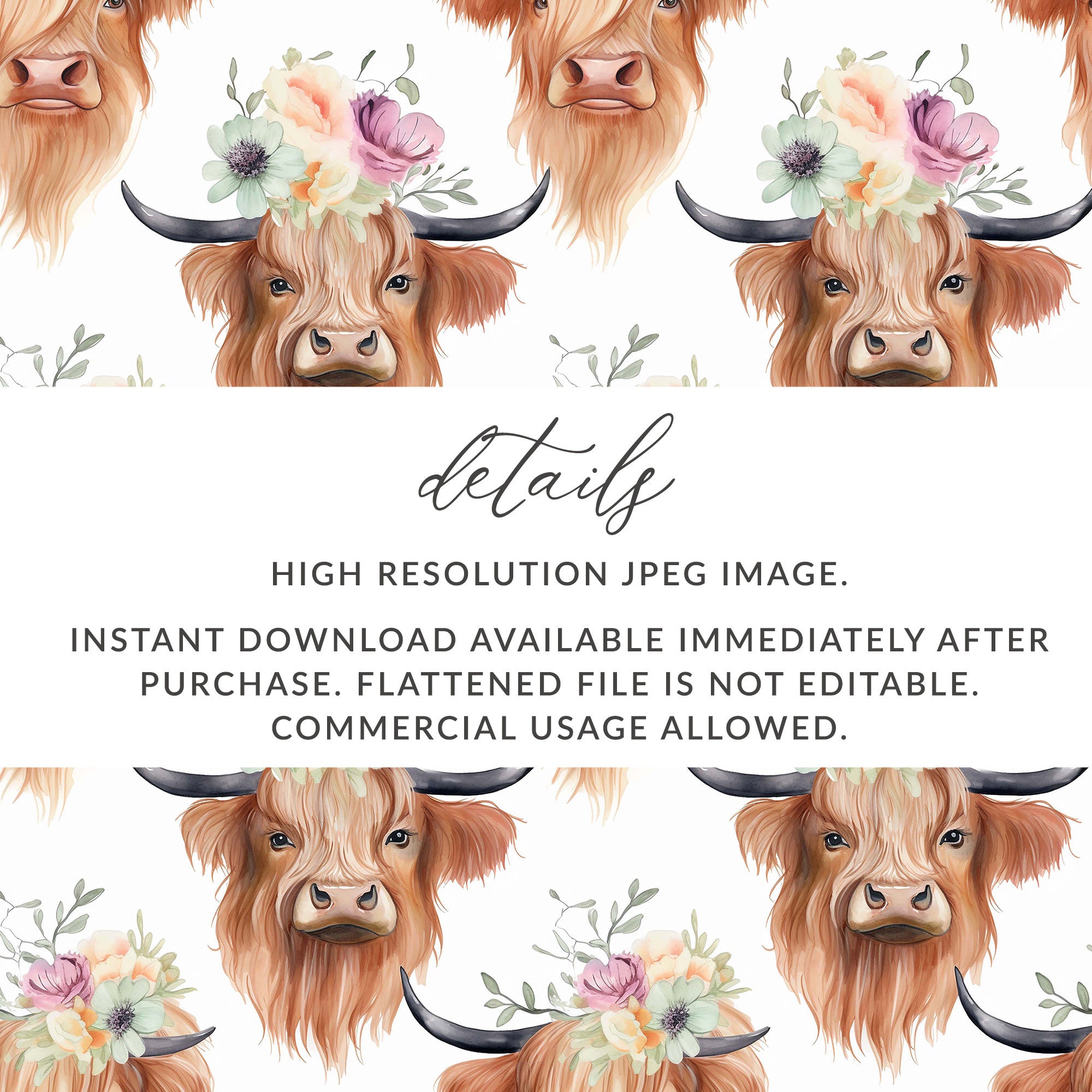 Seamless Highland Cow File Boho Highland Cow Digital Paper - Etsy