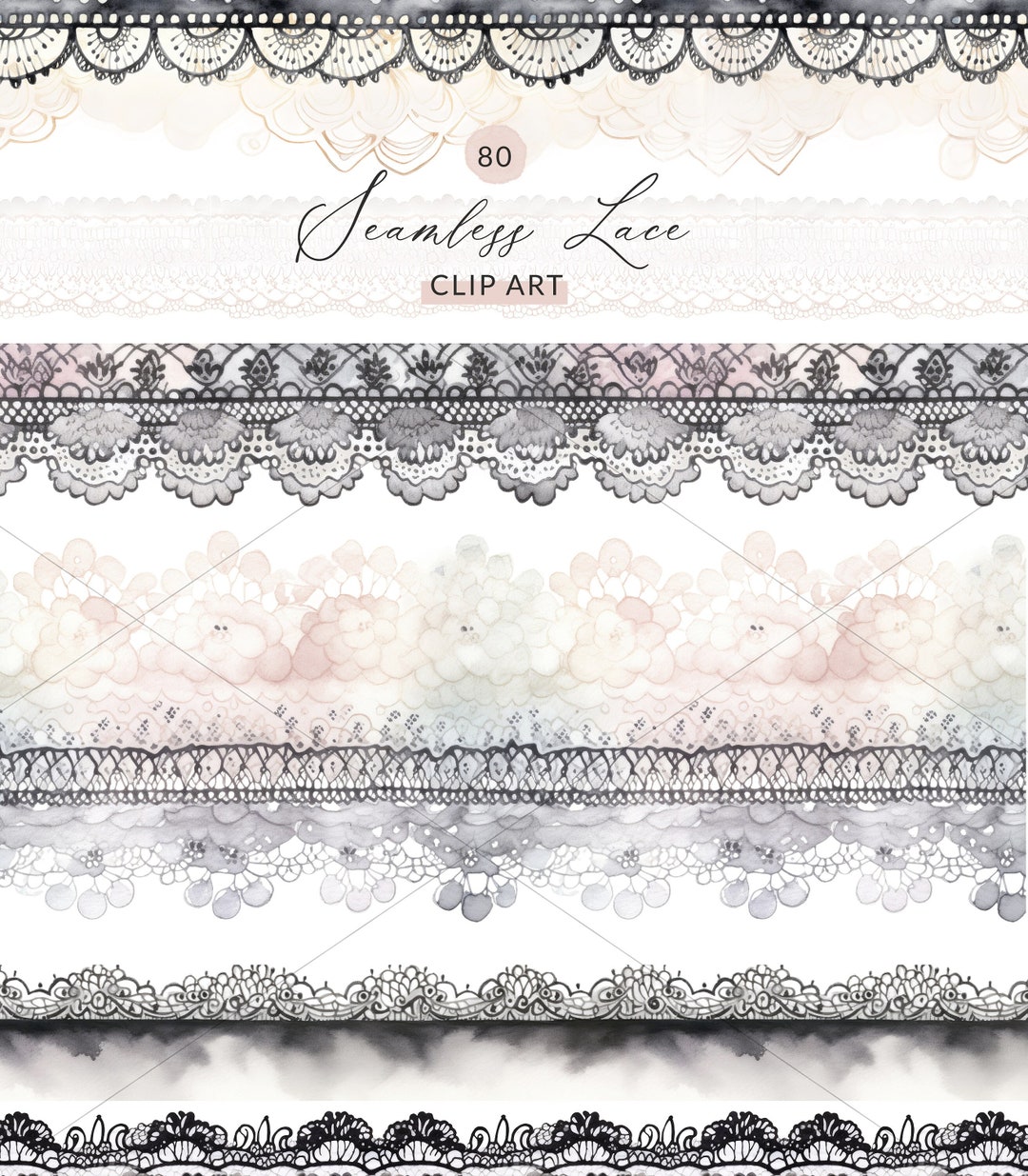 80 Seamless Lace Clipart PNG Watercolor Lace Seamless Clip Art Lace ...