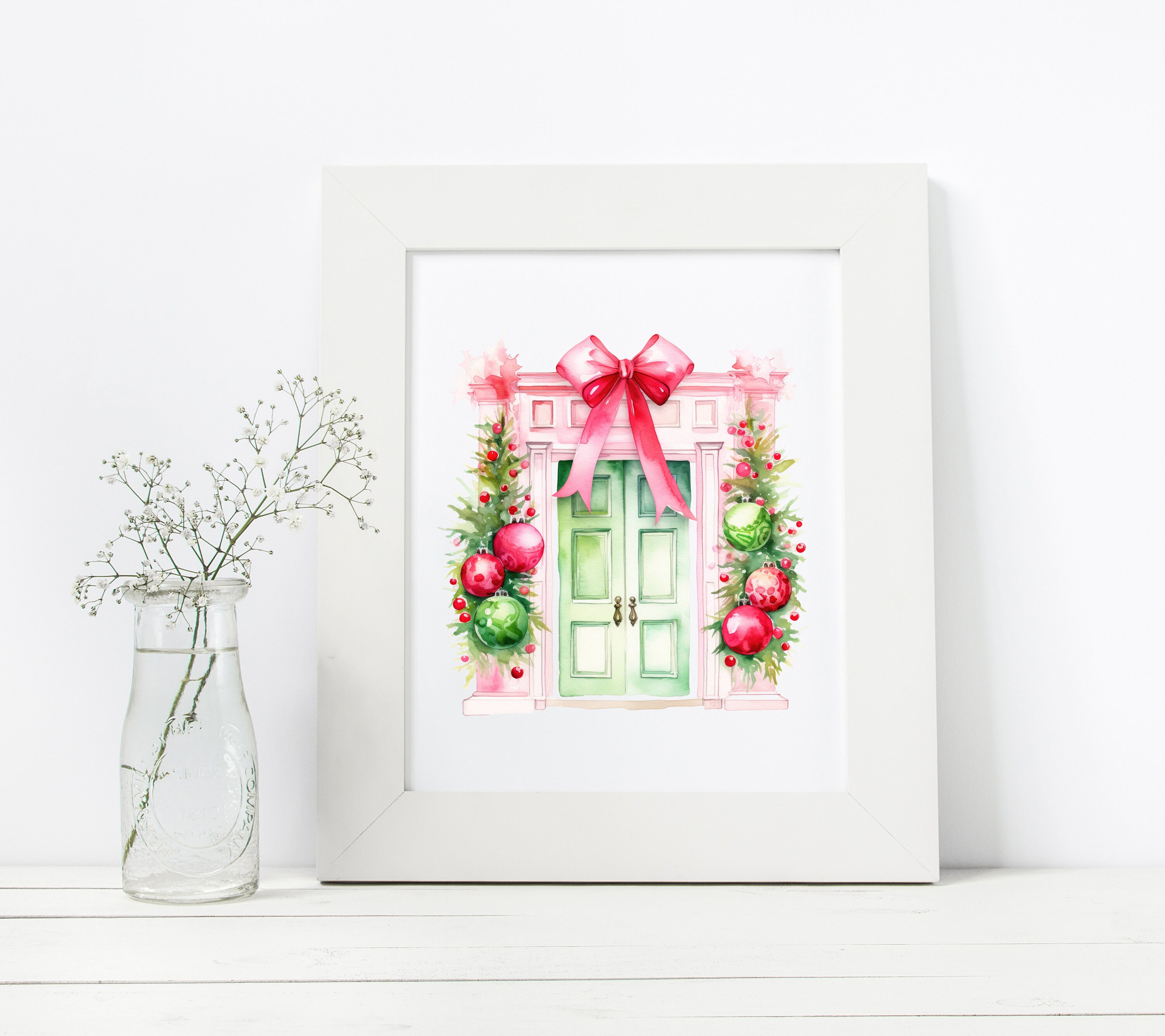 Hot Pink Christmas Clipart, Pink Watercolor Christmas Clipart, Pink ...