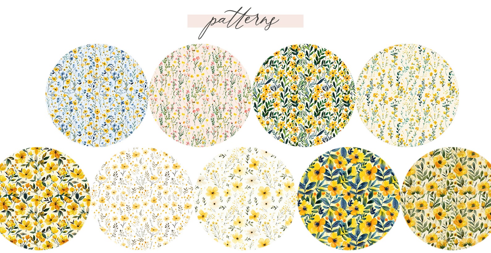 30 Seamless Yellow Flowers Patterns, Seamless Yellow Watercolor Floral ...