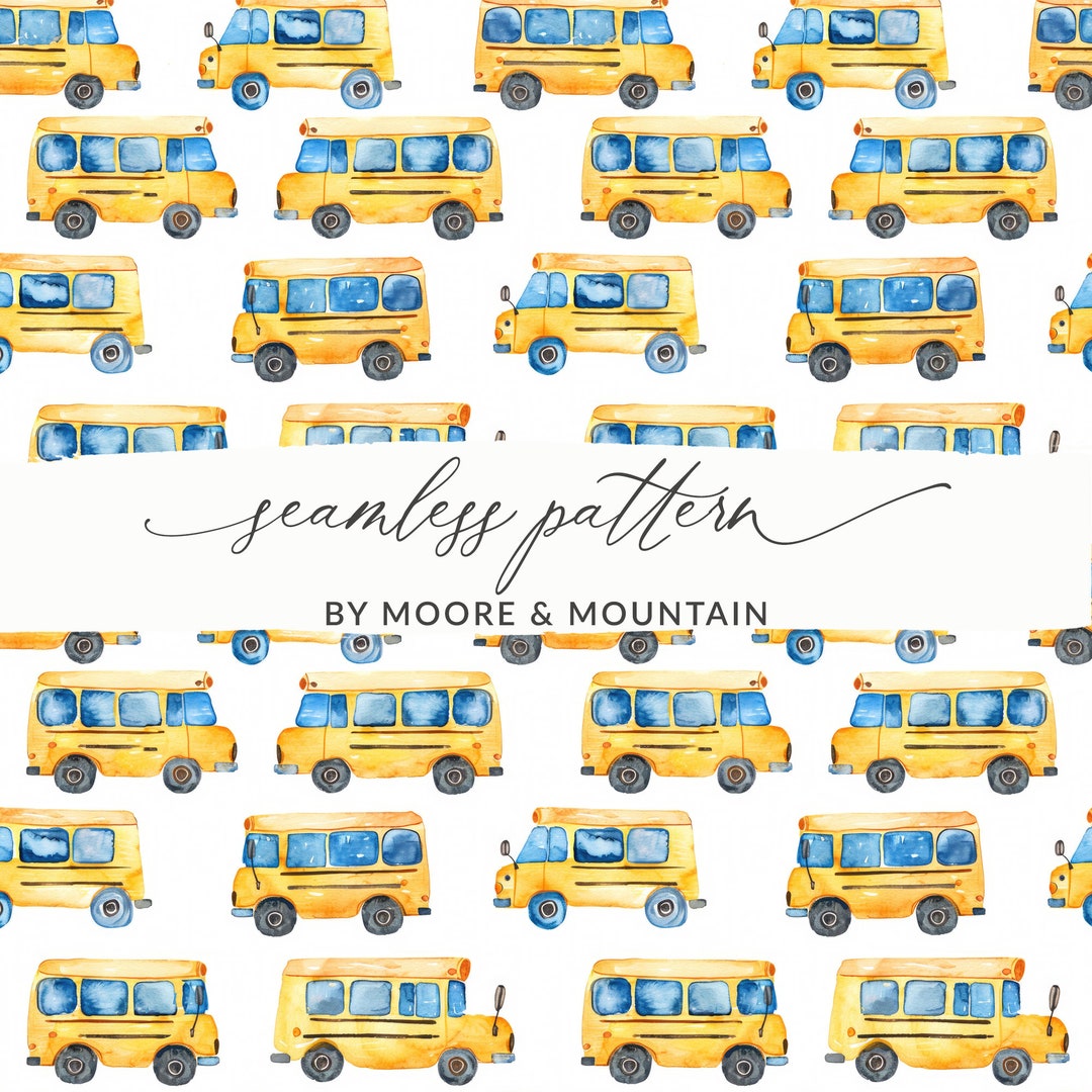 School Bus Seamless Pattern, Back to School Seamless Background, Cute ...